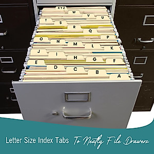 Alphabetical File Organizer, File Cabinet Dividers Letter Size, 25 Heavyweight Manila Guides A-Z Dividers with Tabs, 1/5 Cut Tab Positions Filing Cabinet and Desk Organizer