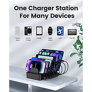 CREATIVE DESIGN Charging Station, 50W 6 Ports Multi Charger Station with 6 Charging Cables, Charging Dock for Multiple Devices, Compatible with Cellphone iPad Kindle Tablet and Other Electronic