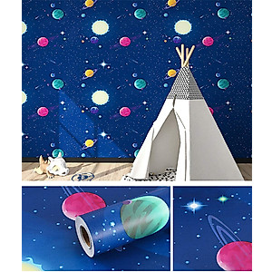 TAOGIFT Peel and Stick Vinyl Space Wallpaper for Nursery Boys Kids Room Wall Removable Self Adhesive Space Shelf Drawer Liner Contact Paper Furniture Sticker 17.7x117 Inches