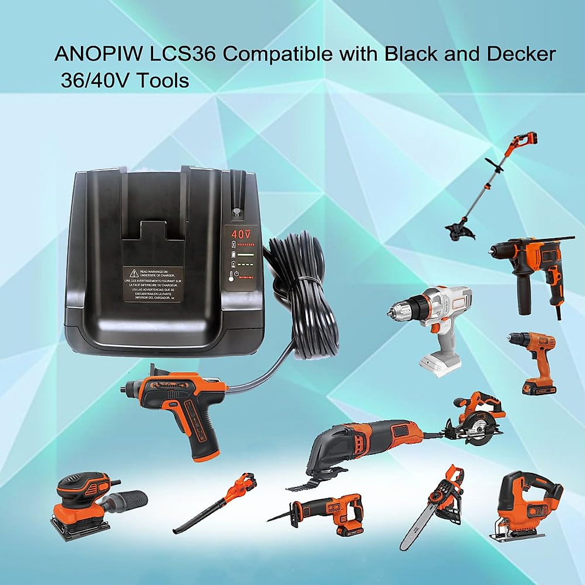 ANOPIW 40V MAX Fast Charger Compatible with Black and Decker LCS36 LCS40 for 36V/40V Lithium ion Battery LBX1540 LSW36 LBX2540 LBXR36 LBX36 LST136 LBXR2036 LHT2436 LBX2040...