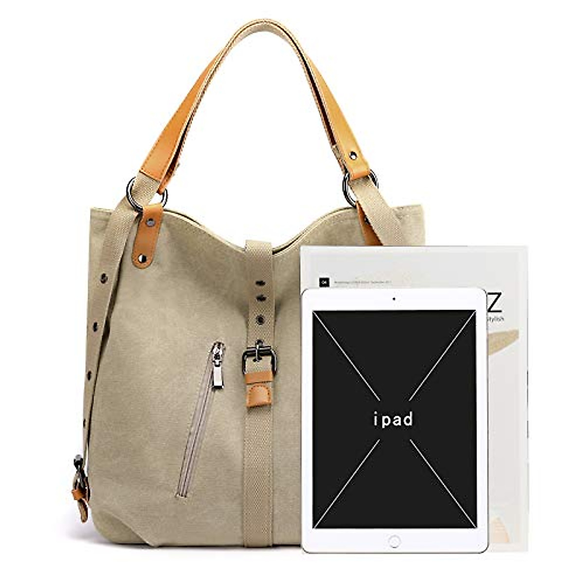 Women's Fashion Purse Backpack Canvas Multipurpose Design Handbags and Shoulder Bag School Hobo Travel bag (KHAKI)