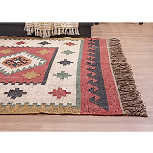 Chouhan International Kilim Rug Wool Jute Rug, Kilim Dhurrie Wool and Jute Rug Handmade for Living for Room (8x10 Ft) KLM- 11