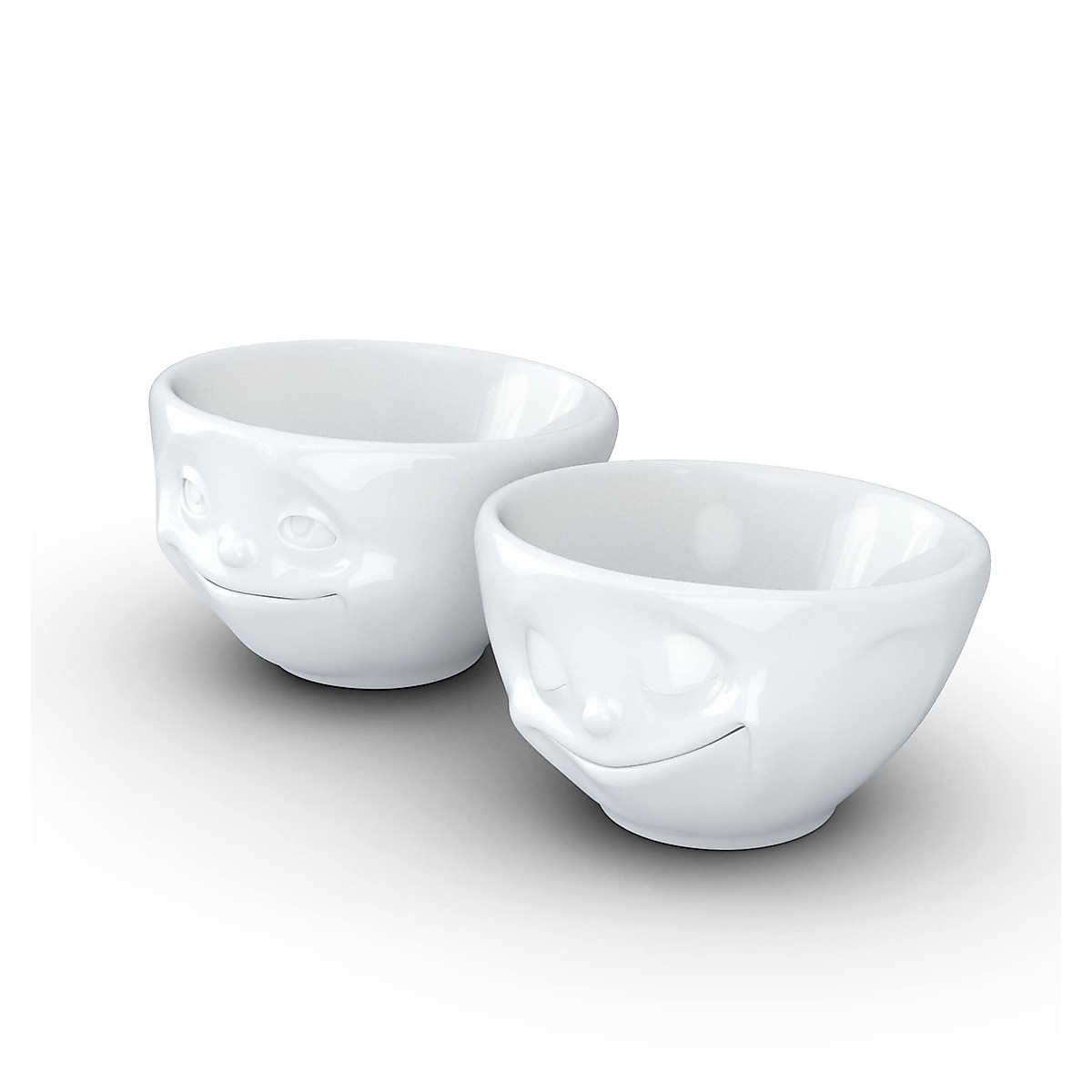 TASSEN Small Porcelain Bowl Set No. 2, Happy & Dreamy Face, 3.3 oz. White (Set of 2 Bowls)