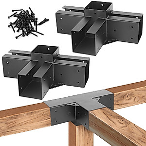 Wood Pergola Kit Bracket 4x4 – Stainless Steel 3-Way Pergola DIY Corner Bracket kit for 4x4 Wooden Beams for Gazebos, Patio Pergolas, Sheds, Black Finish (2 Pack)