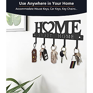 WIPHANY Key Holder Hooks Organizer Hanger Rack Wall Mounted with Screws and Anchors Home Sweet Home Wall Metal Decor for Entryway Front Door Kitchen Hallway Garage Mudroom Office 9.8inches/25cm