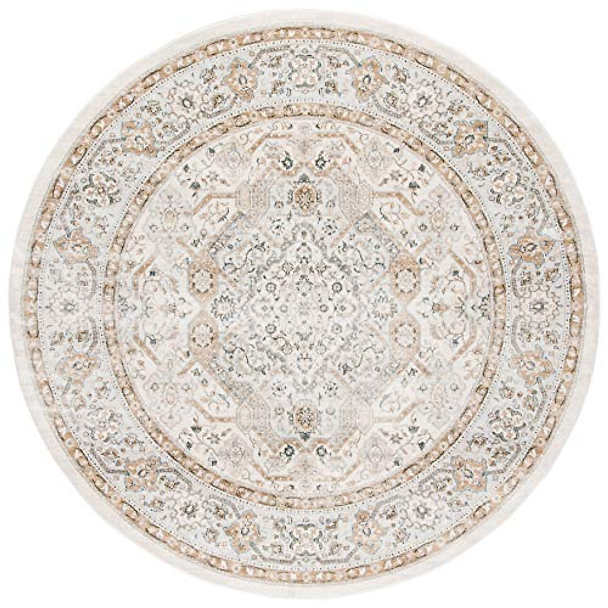 SAFAVIEH Isabella Collection Area Rug - 6'7" Round, Cream & Beige, Oriental Design, Non-Shedding & Easy Care, Ideal for High Traffic Areas in Living Room, Bedroom (ISA916B)