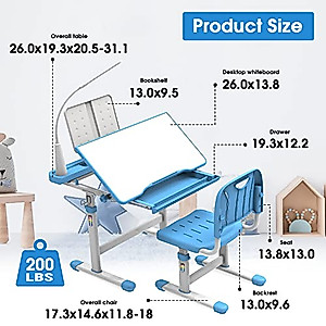 BELANITAS Kids Desk and Chair Set 5-8 Year Old, Height Adjustable Study Desk for Kids, Children’s Desk and Chair Set Desk w/Chair, Boys Desk for Students Desk w/Tiltable Desktop, Blue