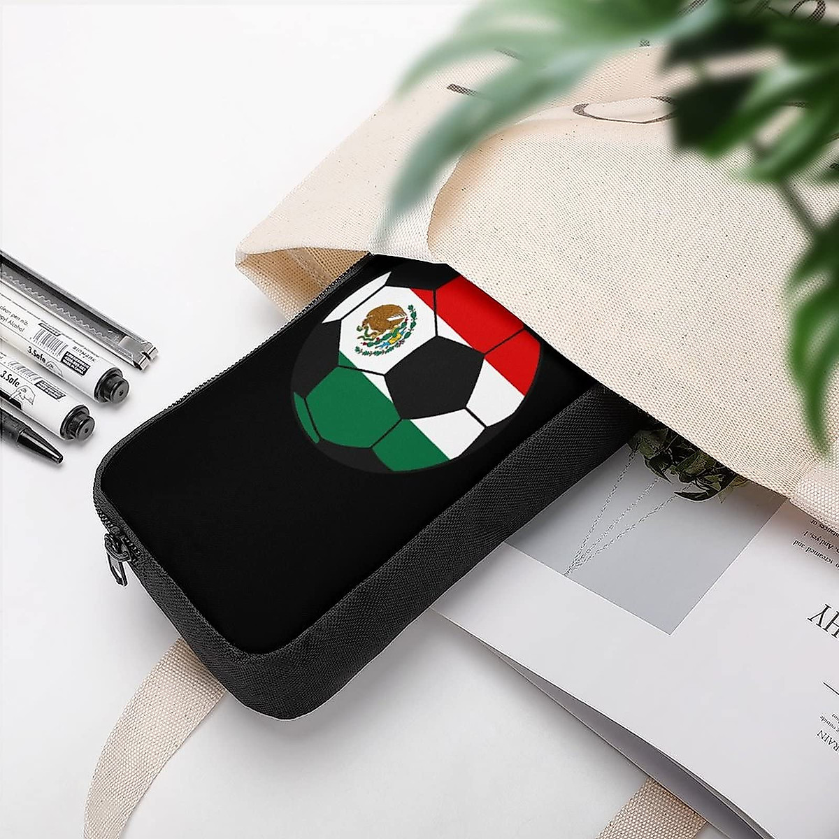 Mexico Football Soccer Pencil Case Cute Pen Pouch Cosmetic Bag Pecil Box Organizer for Travel Office