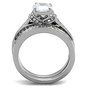 Marimor Jewelry 2.75 Carat Round Cut Cubic Zirconia Stainless Steel Wedding Ring Set Women's Size 6