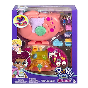 Polly Pocket Starring Shani Cuddly Cat Purse, Pet Vet Theme with 2 Micro Dolls & 18 Accessories, Pop & Swap Peg Feature, Great Gift for Ages 4 Years Old & Up, HGT16