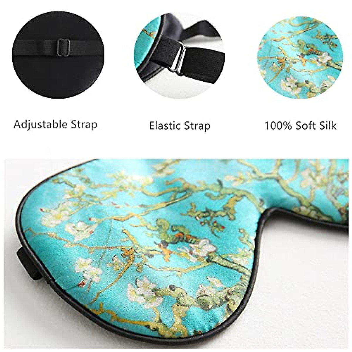 Tim & Tina Silk Sleep Mask for Women Men Comfortable Blindfold Eye Mask with Adjustable Strap for Travel Yoga Nap Shift Work (Green Flower)