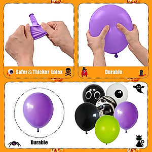 Halloween Balloon Arch Kit, Purple and Black Balloon Halloween Balloon Garland with Ghost Spider Foil Balloons, Black Eye Print Latex Balloons Green Balloons for Halloween Party Decorations Supplies