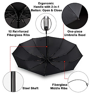TradMall 4 Pack Travel Umbrella Windproof Portable 46 Inches Large Canopy Ergonomic Handle Auto Open & Close, Black