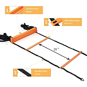 GHB Agility Ladder Speed Training Ladder 20 Feet 12 Rung Exercise Ladder, 10 Disc Cones,Resistance Parachute,Football Training Equipment Set