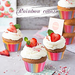 TRUSBER Cupcake Liners, 100 pieces Rainbow Baking Cups Paper Muffin Wrappers Nonstick Muffin Molds Baking Cup Holders for Wedding, Birthday, Baby Shower or Holiday Party