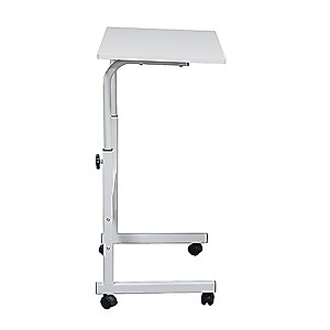 Lifting Mobile Computer Desk Standing Adjustable Height Rolling Laptop Small Desks for Small Spaces Foldable Workstation Writing Desk Collapsible Study Table Corner Side Table,Easy to Assemble,White
