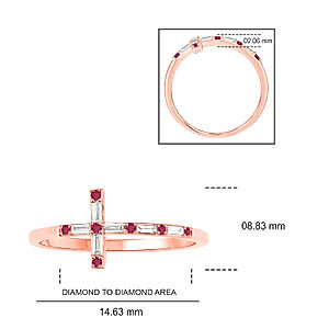 1/20cttw White Baguette Diamond and Gemstone Sideways Cross Ring for Women in 14k Gold, Women's Horizontal Cross with Choice of Natural Gemstone or Round Diamond in 14k Yellow, Rose or White Gold