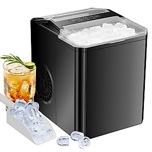 Sweetcrispy Countertop Ice Maker, Portable Ice Machine Self-Cleaning, 9 Cubes in 6 Mins, 26 lbs/24Hrs, 2 Sizes of Bullet Ice for Home Party Office, Black