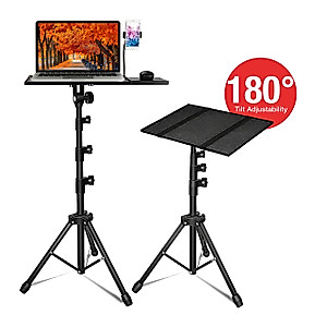WTC Projector Stand, Laptop Tripod Stand Adjustable Height 22.5 inch to 63 inch with Gooseneck Phone Holder with Mouse Tray, Portable Projector Stand Tripod for Outdoor Movies- DJ Racks Holder Mount
