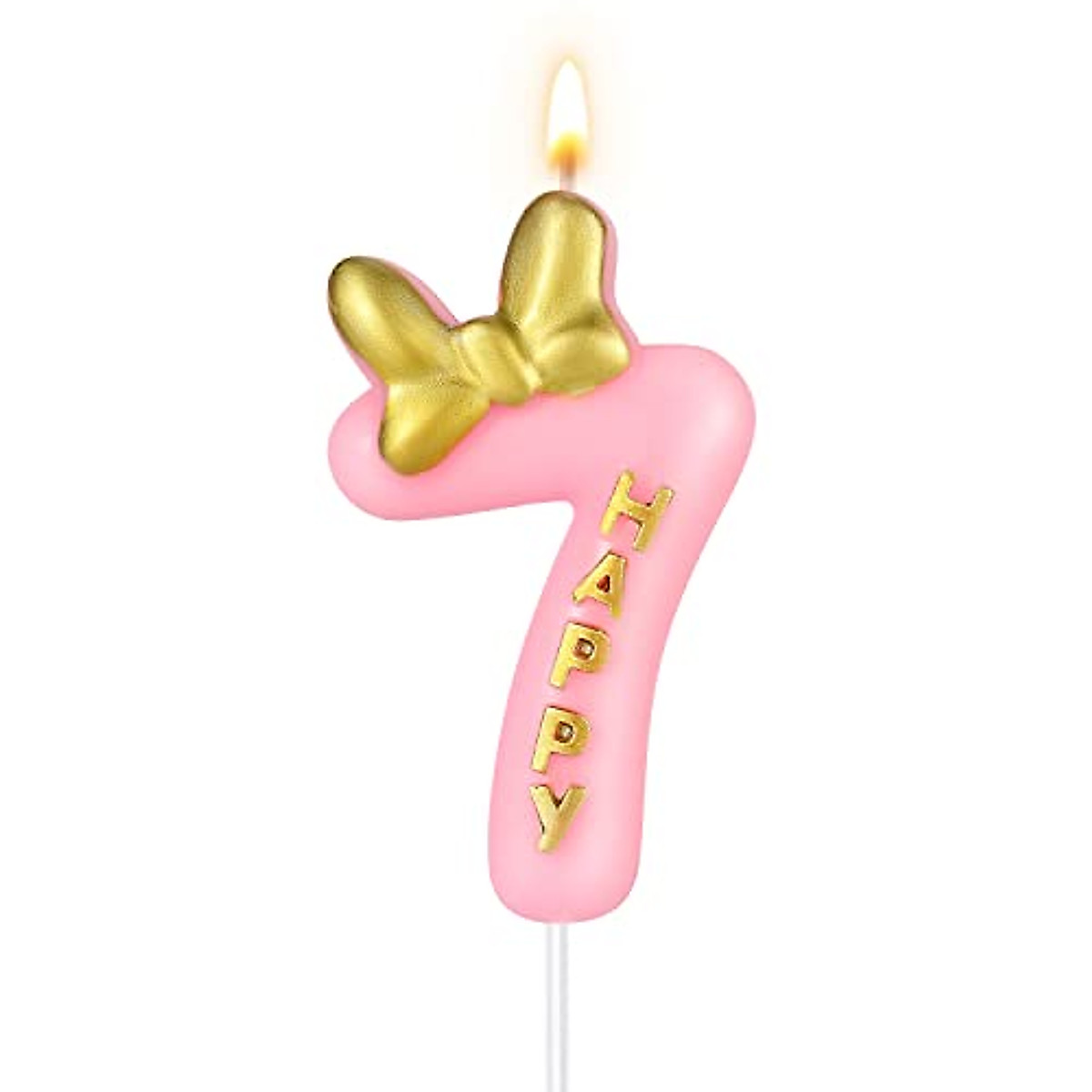 5.8cm / 2.28in Pink Birthday Candles, Cute Candle Cake Topper with Bow Knot Cake Numeral Candles Number Candles for Girls Birthday Anniversary Parties (7)