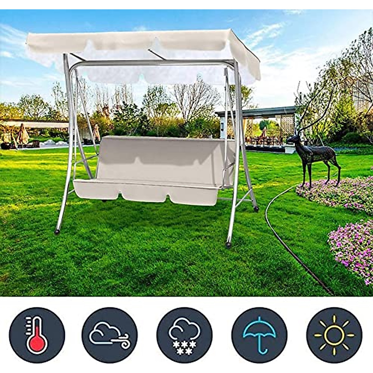 Swing Top Cover Universal Replacement Canopy for Garden Swing Seats,Swing Chair Cover Outdoor Waterproof Swing Cover Replacement,Garden Outdoor Furniture Swing Chair