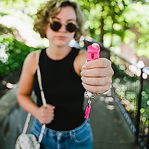 SABRE 2-in-1 Pepper Gel with Detachable Safety Whistle Keychain, 25 Bursts, Can Be Heard Up To 750 Feet (229 Meters), UV Marking Dye, Ergonomic Finger Grip, Fast Flip Top Safety