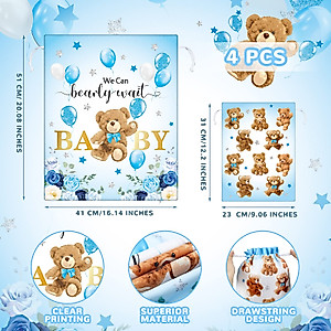 Chapou 4 Pcs Bear Baby Shower Drawstring Gift Bags Reusable Fabric Gift Bags We Can Bearly Wait Gift Bags 20 Inch Large 12 Inch Medium Gift Wrap Treat Bags for Baby Shower Birthday Gender Reveal Party