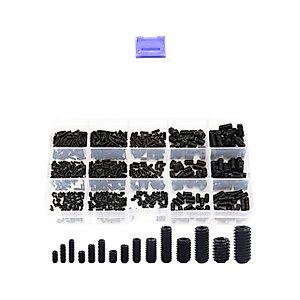 LBY 720pcs M2 M2.5 M3 M4 M5 M6 Internal Hex Drive Cup-Point Set Screws,Socket Head Cap Screws Grub Screws Assortment Kit 12 Sizes,Carbon Steel Black