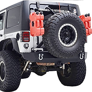 Paramount Automotive Restyling 51-0315 Black Rear Heavy Duty Rock Crawler Bumper with Tire Carrier (Jeep Wrangler JK)