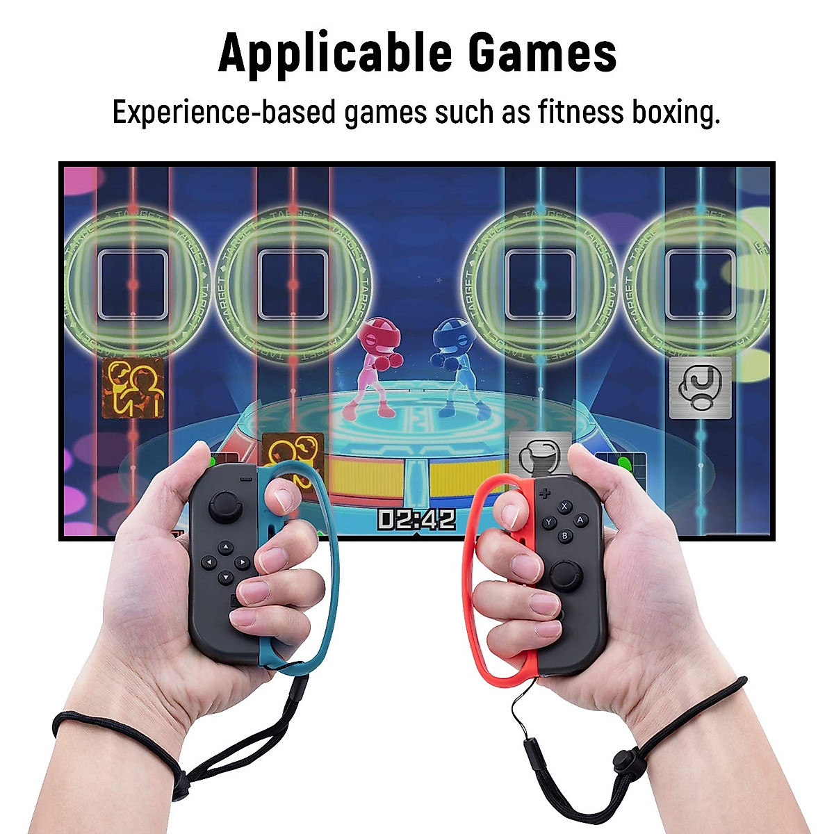 Mcbazel Boxing Grip with Hand Straps for NS Switch/Switch OLED Joy-Con Fitness Boxing Game Blue and Red