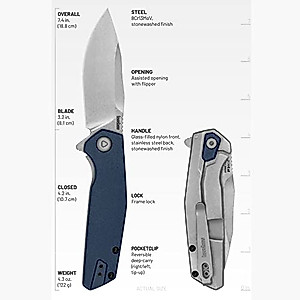 Kershaw Lucid Folding Pocket Knife, 3.2 inch Clip Point Blade with Blue Handle, Stonewash Blade Finish, Pocketclip