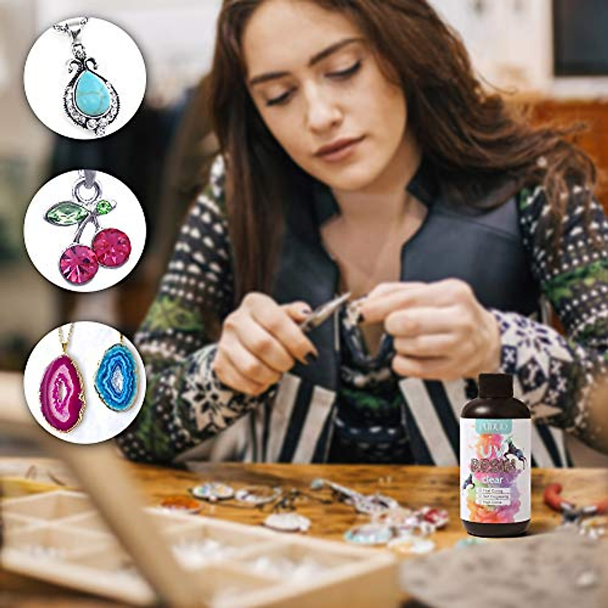 UV Resin Kit Clear Crystal for Jewelry Making 200g, Hard Type UV Epoxy Resin Glues Craft Kit for Molds with Starter Tool Kit by Puduo