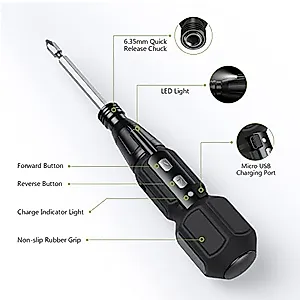 KeeKit Cordless Electric Screwdriver, Portable Rechargeable Screwdriver with 9 Bits, Power Repair Tool Kits with LED Work Light