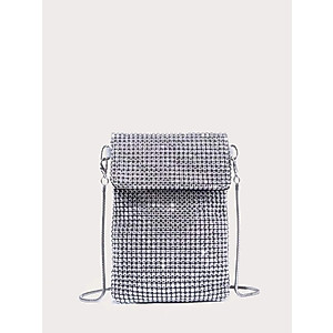 Verdusa Women's Glitter Rhinestone Crossbody Bag Evening Bag Purse Silver one-size