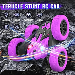Terucle Remote Control Car, RC Cars Stunt RC Car Toys Double-Sided 360° Rotating Headlights Upgraded 4WD Rc Drift Truck Fast and Flips Kid Toys for Boys 8-12 Year Old (Purple)