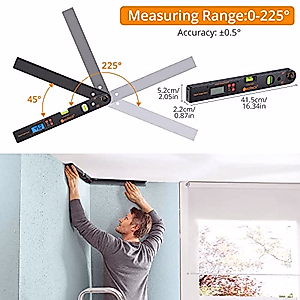 Neoteck Aluminum Digital Angle Finder Protractor 225° 16 inch Backlit LCD Digital with Horizontal and Vertical Bubble - Black