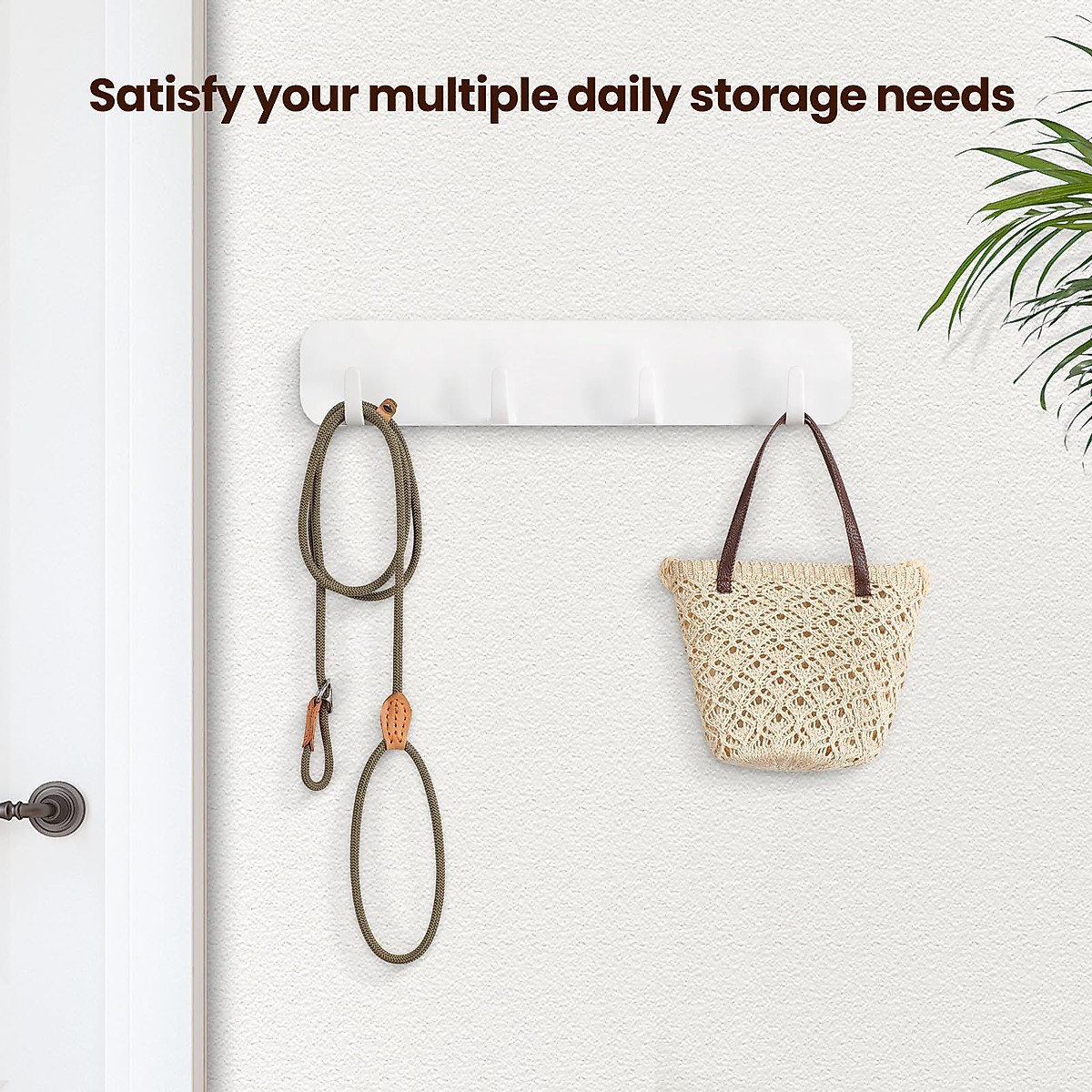 Lucundm Key Holder for Wall, Self Adhesive Plastic Key Rack Wall Mount, 4 Hooks Versatile Organizer for Home Office Decor, 10.5”L x 1.37”W x 1.96”H