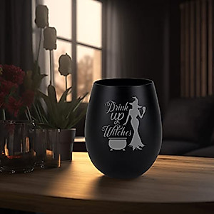 Halloween Wine Glass, Witch Withy Etched Black Stemless Wine Glass, Goth Gothic Gifts