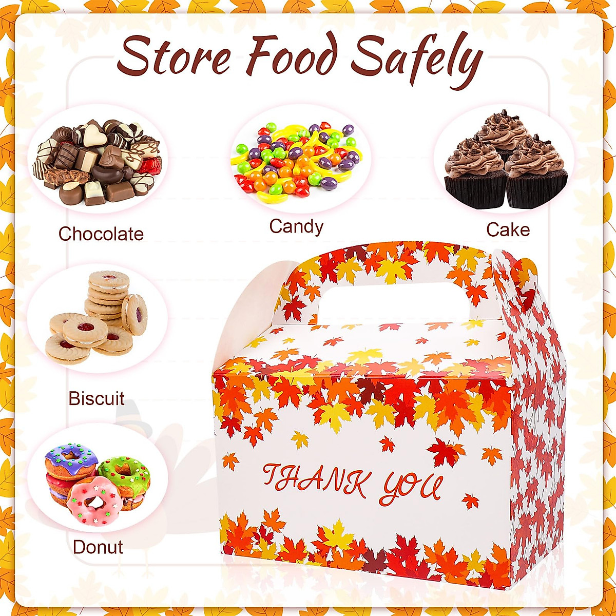 HOWAF Fall Maple Leaves Gift Boxes,12pcs Thanksgiving Party Treat Candy Boxes for Fall Harvest Party Thanksgiving Celebration Supplies, Autumn Party Candy Boxes, Hello Fall Goodie Boxes