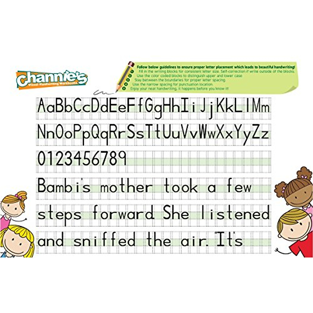 Channie’s Quick & Neat Alphabet Writing Pad, Practice Handwriting & Printing Workbook, 80 Pages Front & Back, 40 Sheets, Grades PreK – 1st, Size 8.5” x 11”