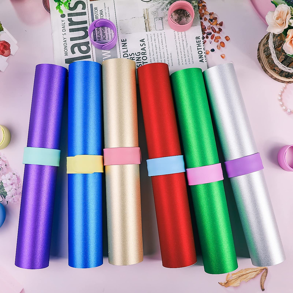 VINYL FROG 12 Pcs Rainbow Silicone Slap Bracelets, 6 Colors Slap Bracelet Wristbands Soft and Safe for School Party DIY Painting Favors Craft Project, 8.5 Inch x 1 Inch