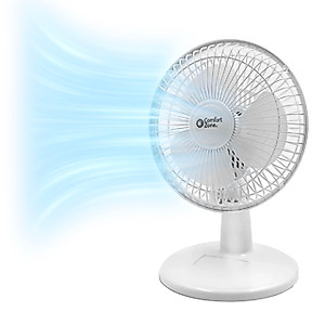 Comfort Zone CZ6D 6" Quiet Portable Indoor 2-Speed Desk Fan with Clip and Fully Adjustable Tilt, White
