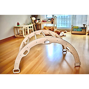 Montessori Wooden Climbing Frames | Indoor Wood Montessori Climbing Set with Ramp & Cushion| Montessori Rocker for Kids with Pillow | Montessori Playground Climbing Set with Rockwall Ramp (Space)