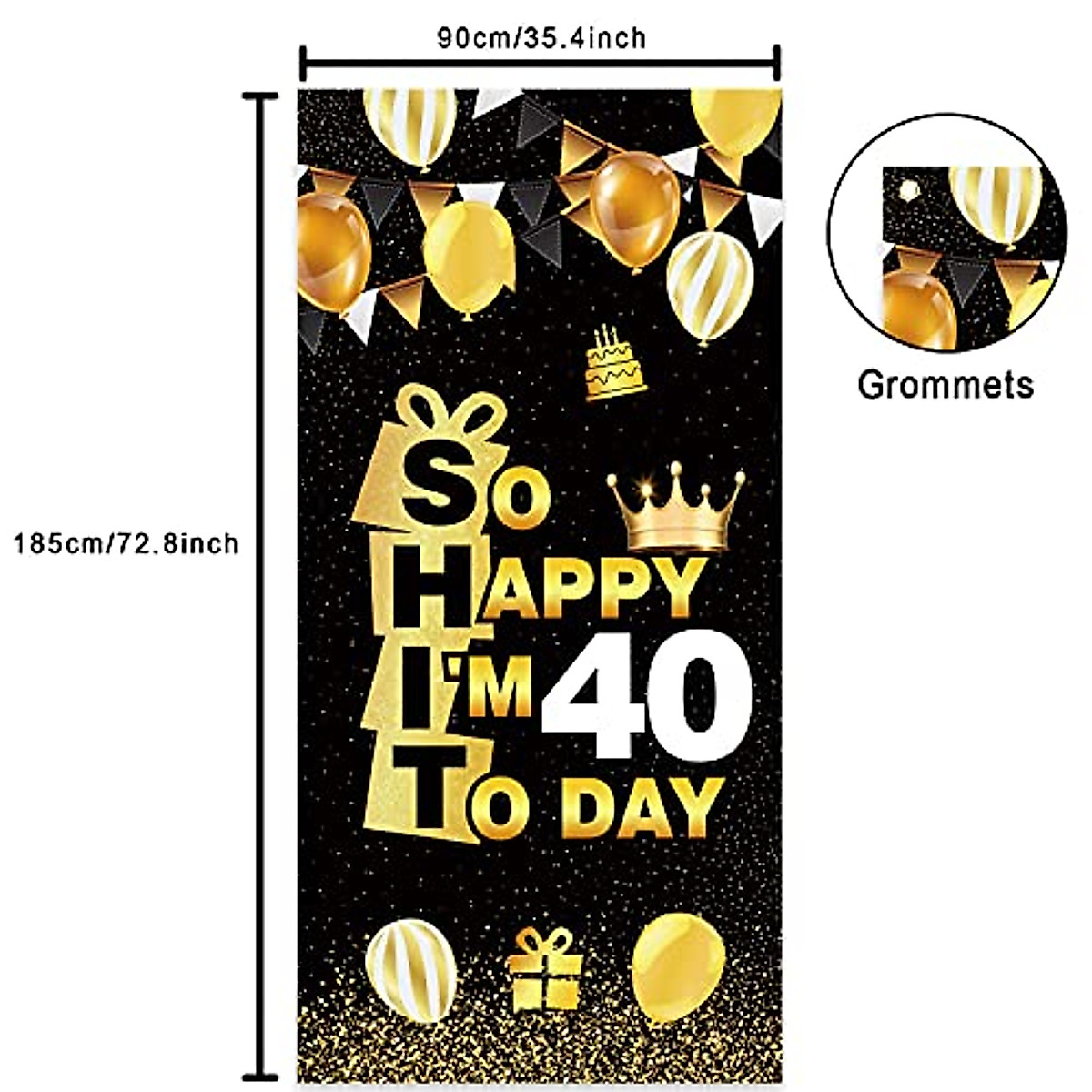 So Happy IM Forty Today Happy 40th Birthday Banner Confetti Cheers to 40 Years Old Bday Theme Decor Decorations for Him Her Men Women Funny 40th Birthday Party Supplies Black and Gold