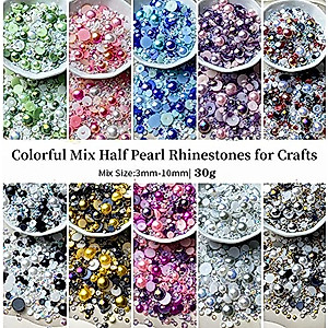 30g Mix Pink Half Pearl Rhinestones for Crafts Mixed Size 3mm-10mm Resin Rhinestone Half Round Flatback Pearl Rhinestones for DIY Nail Art Crafts Jewelry Decoration