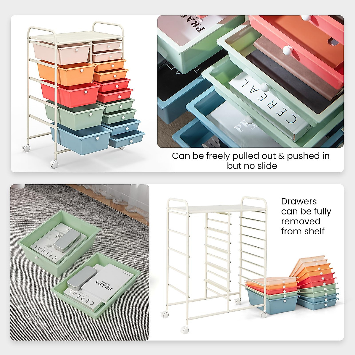 Giantex 15 Drawers Rolling Cart, Classroom Organizers, Storage Cart with Wheels, for Teacher Office Home School Supplies Tool Craft Art Paper
