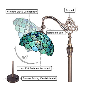 ZJART Tiffany Floor Lamp Stained Glass Lamp 18X12X67 Inch Angle Adjustable Arched Gooseneck Antique Reading Light (Sea Blue Pearl)