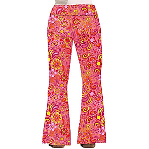 Deerose Hippie Flared Pants for Girls 70s 80s Costume Cute Pink Bell Bottom Floral Print Bootcut 3-4 Years
