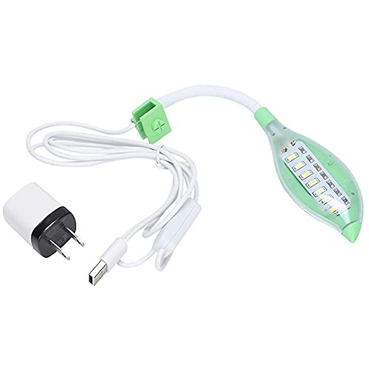 Aquarium Mini USB Lamp Tortoise Fish Tank Aquarium LED Clip On Leaf Head Light for Aquatic Plant Growing with US Plug(Blue White Light-Green)