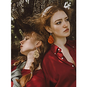 Hicarer 20 Pairs Glitter Teardrop Earrings Bulk Leather Lightweight Leaf Dangle Earring Fashion Jewelry for Women(Bling Color)